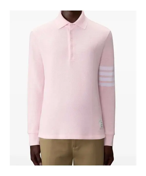 Thom Browne 4-Bar Long-Sleeved Polo Shirt In Light Pink - 24% Off